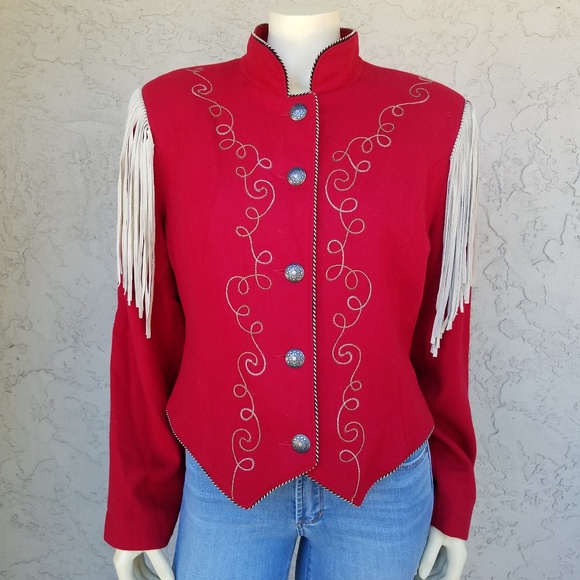Vintage | Jackets & Coats | Frontier Fringed Red Wool Felt Western ...
